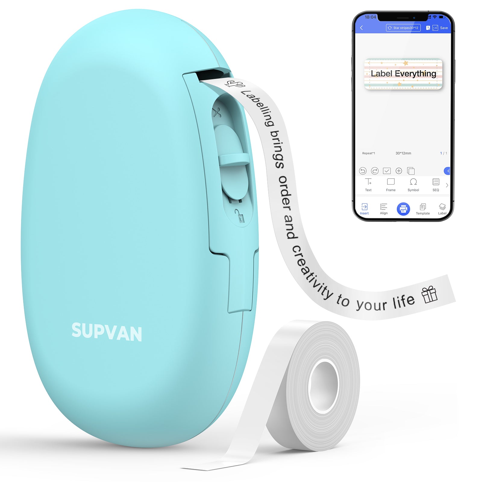 SUPVAN E10 Bluetooth Label Maker Machine with Tape, Continuous Waterpr