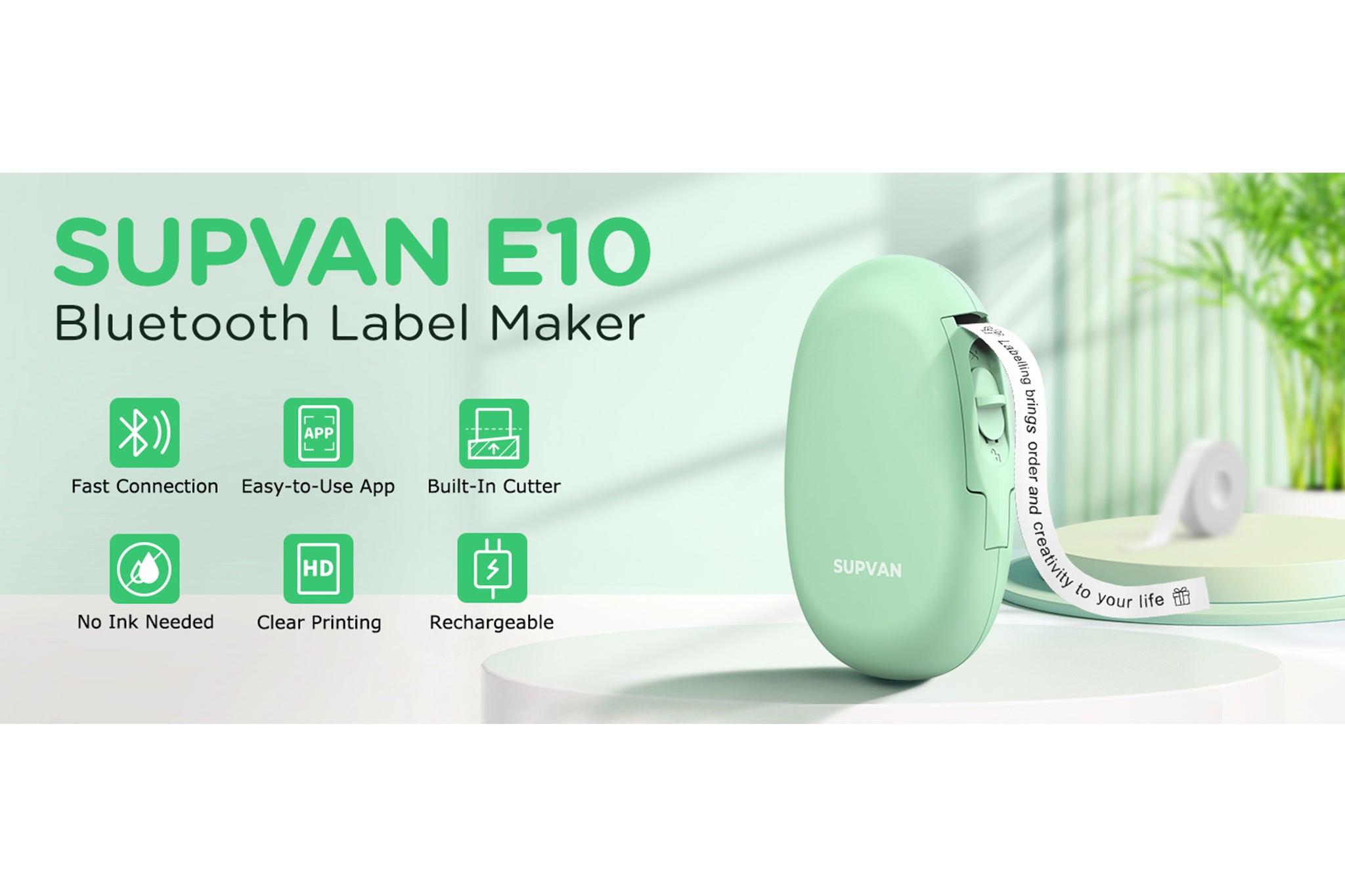 SUPVAN T50M Pro Label Printer Bluetooth and 3 Roll Waterproof Labels S