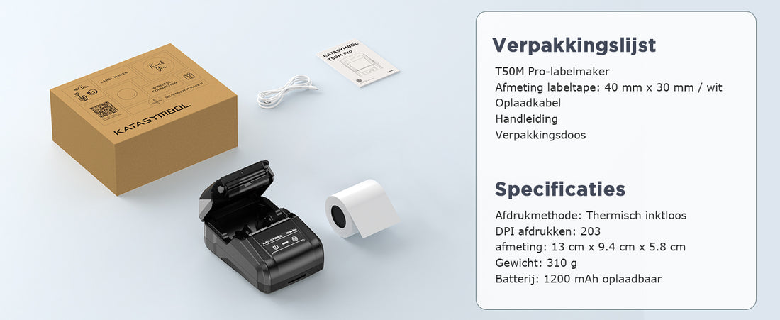 SUPVAN T50M Pro Label Printer Bluetooth and 3 Roll Waterproof Labels S