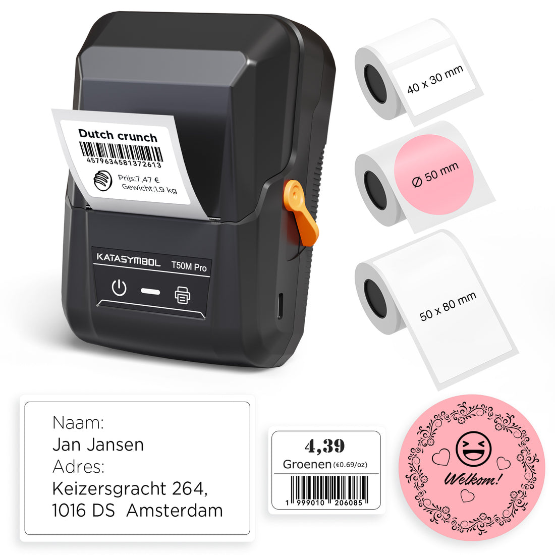 SUPVAN T50M Pro Label Printer Bluetooth and 3 Roll Waterproof Labels S