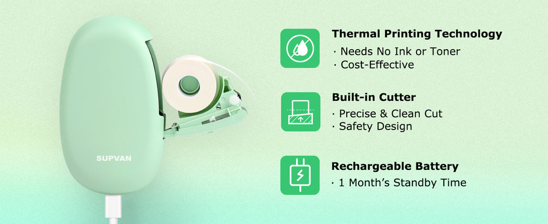 SUPVAN E11 Bluetooth Label Maker Machine with Tape, Support Keyboard